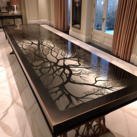 Tree Plan Extravagance Feasting Tables Made From Metal and Glass