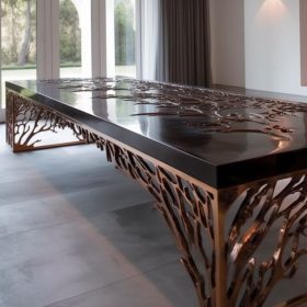 Tree Plan Extravagance Feasting Tables Made From Metal and Glass