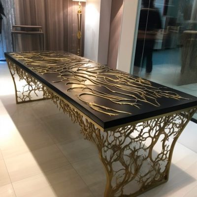 Tree Plan Extravagance Feasting Tables Made From Metal and Glass