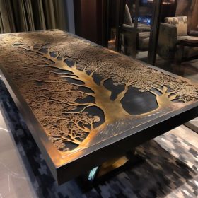 Tree Plan Extravagance Feasting Tables Made From Metal and Glass