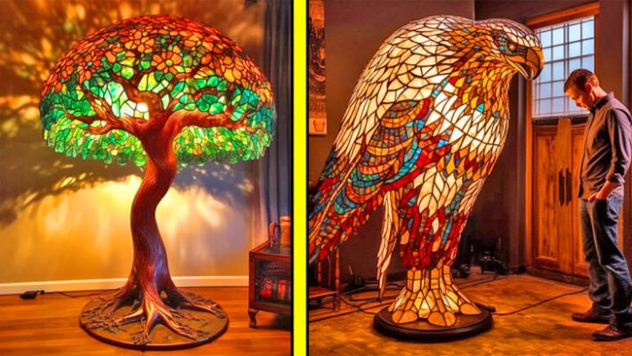 Oversized Stained Glass Tree Lamps: Impressive Home Decor!