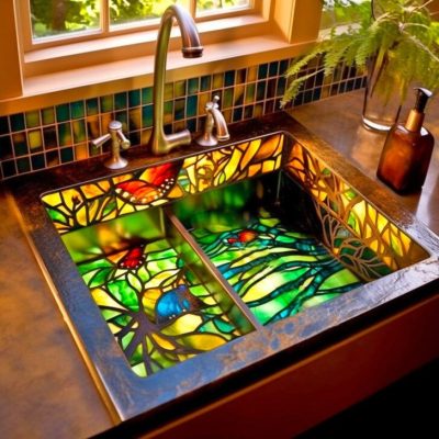 Stained Glass Sinks in the Kitchen: Artistic Beauty Meets Practicality
