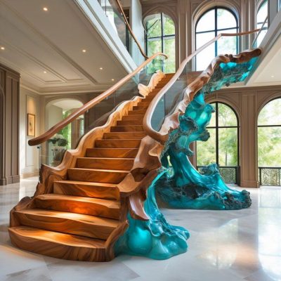 Exceptional Staircases Crafted from Live Edge Wood and Epoxy, Elevating ...