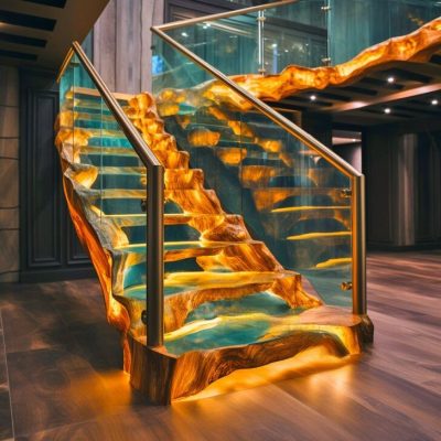 Exceptional Staircases Crafted from Live Edge Wood and Epoxy, Elevating ...