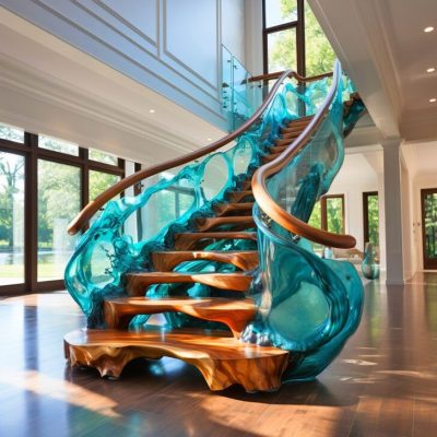 Exceptional Staircases Crafted from Live Edge Wood and Epoxy, Elevating ...
