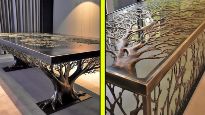 Tree Plan Extravagance Feasting Tables Made From Metal and Glass