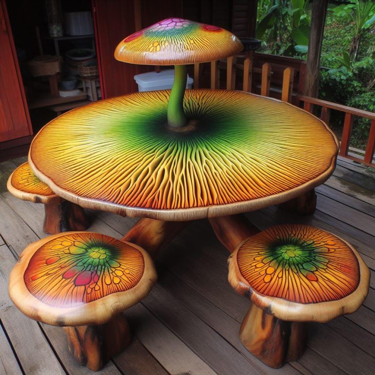 Enhance Your Patio with Mushroom Table and Tree-Shaped Picnic Sets for ...