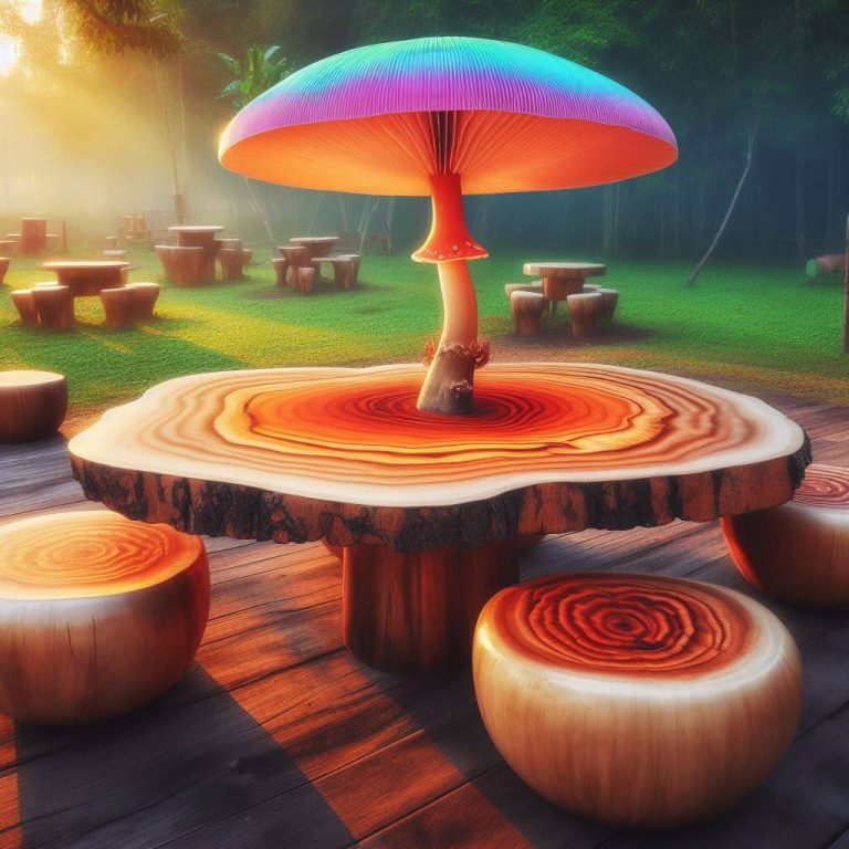Enhance Your Patio with Mushroom Table and Tree-Shaped Picnic Sets for an Enchanting Outdoor ...