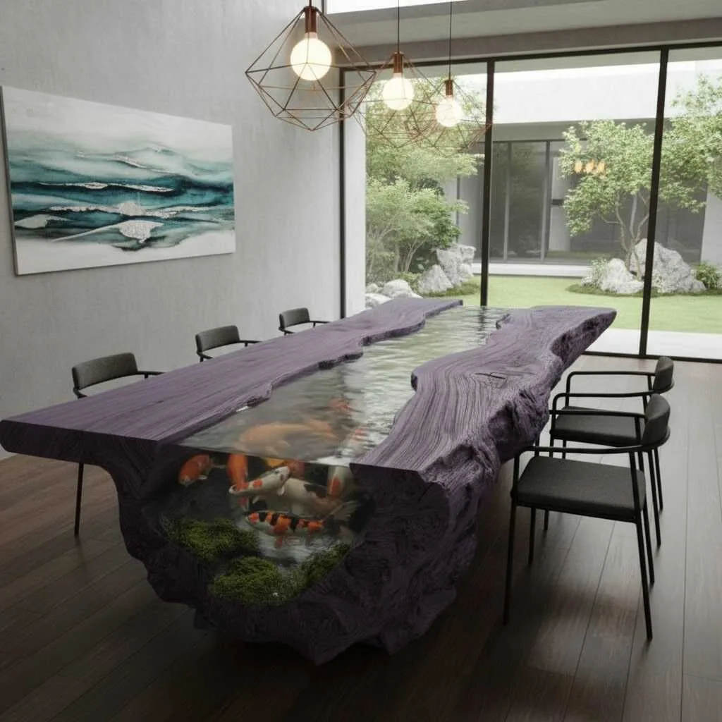 Transforming Outdoor Dining with the Enchanting Koi Pond Dining Table - An Elegant Fusion of ...