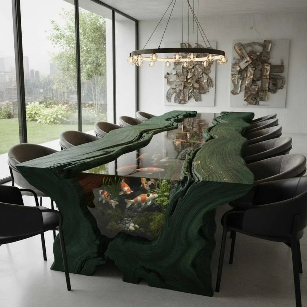 Transforming Outdoor Dining with the Enchanting Koi Pond Dining Table - An Elegant Fusion of ...