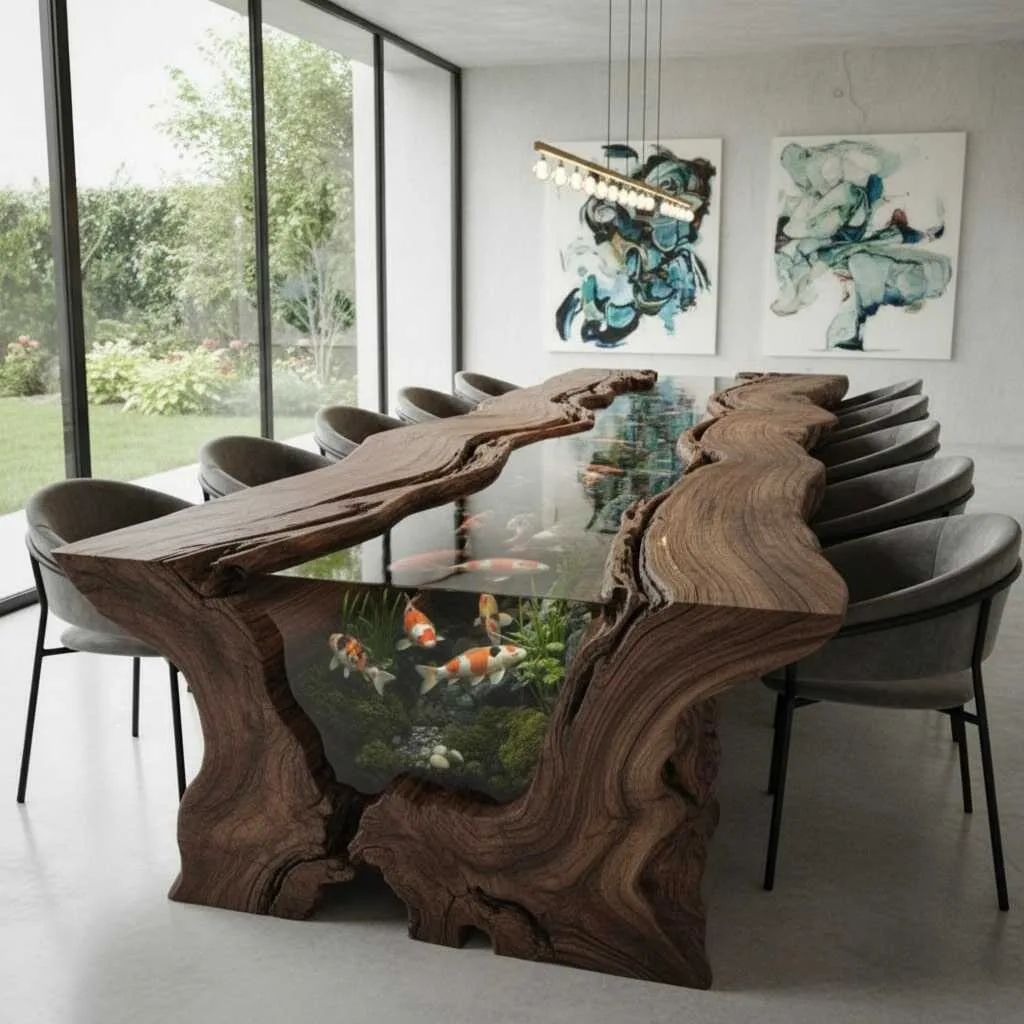 Transforming Outdoor Dining with the Enchanting Koi Pond Dining Table ...