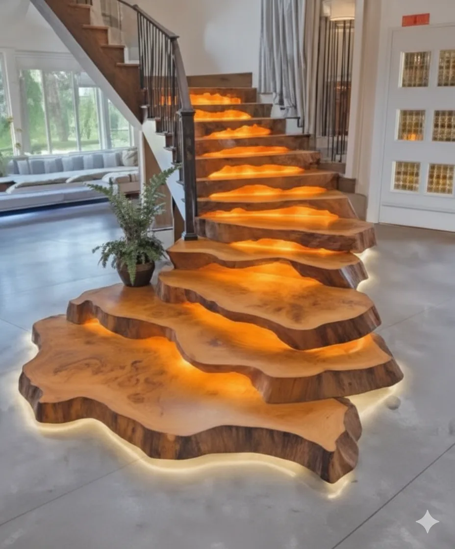Elevate Your Home Design with a Stunning Wood Slab Staircase - Nature ...