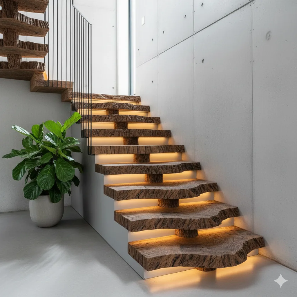 Elevate Your Home Design with a Stunning Wood Slab Staircase - Nature ...