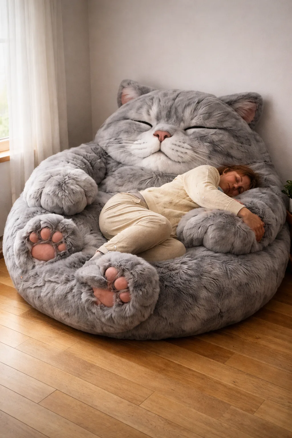 Plush Comfort Redefined - Discover the Magic of the Fluffy Cat Bean Bag